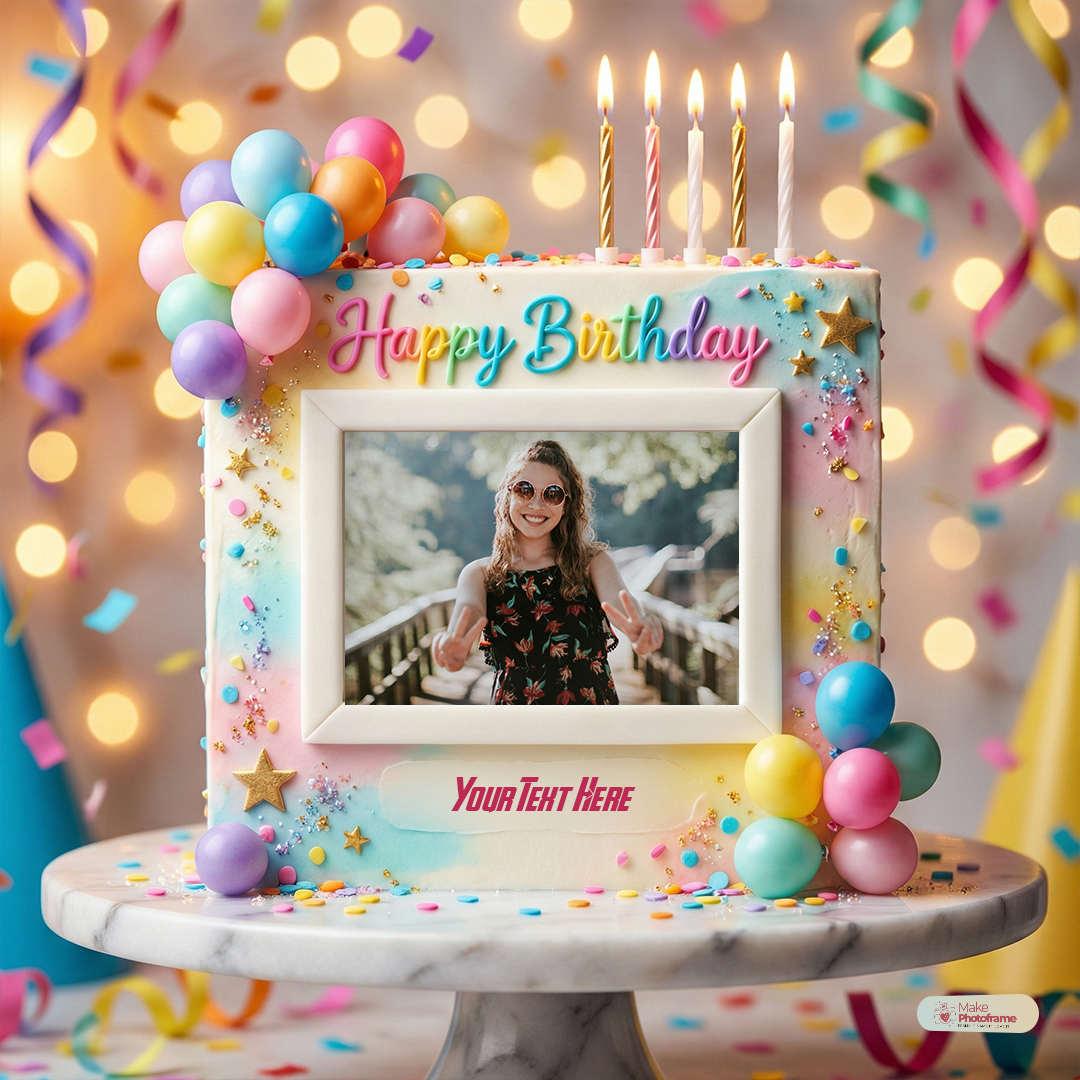 Candy Style Birthday Cake Frame Image With Name